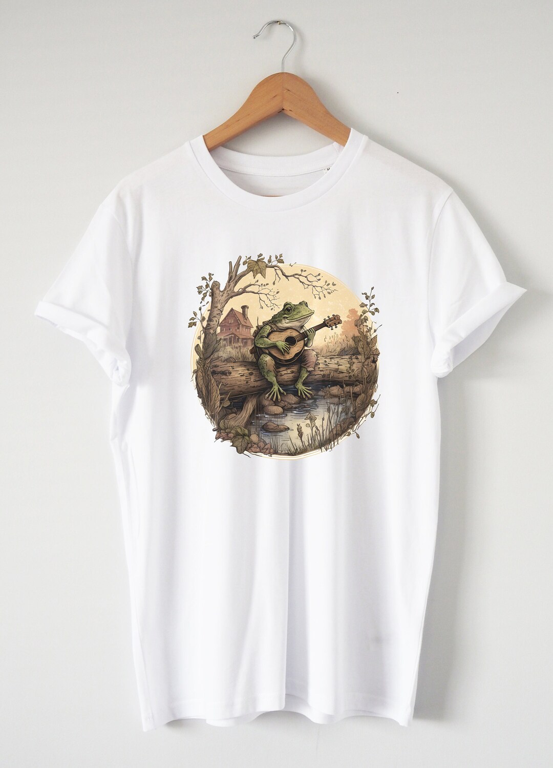 Cottagecore Aesthetic Frog Playing Instrument on a Log Shirt, Organic ...