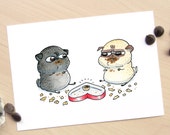 Items similar to Standoff at Walnut Caramel Chew pug art - Chocolate ...