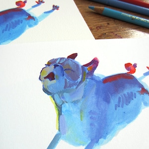 Blue Leaper Pug Art Print - Colorful Impressionist Dog Art, Blue Pug ...