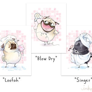 Bath Pugs: Singer - Cute Shower Pug Art Print for Bathroom Decor, Funny ...