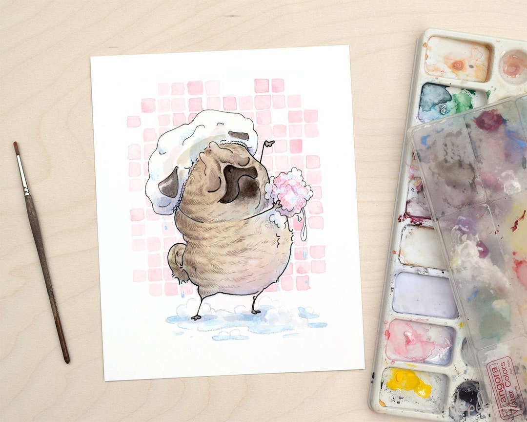 Brindle Bath Pugs: Loofah - Brindle Pug Art, Brindle Pug Bathroom Decor ...