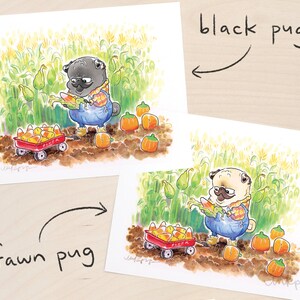 Candy Corn Crop - Farmer Pug Halloween Art, Autumn Pumpkin Pug Print ...