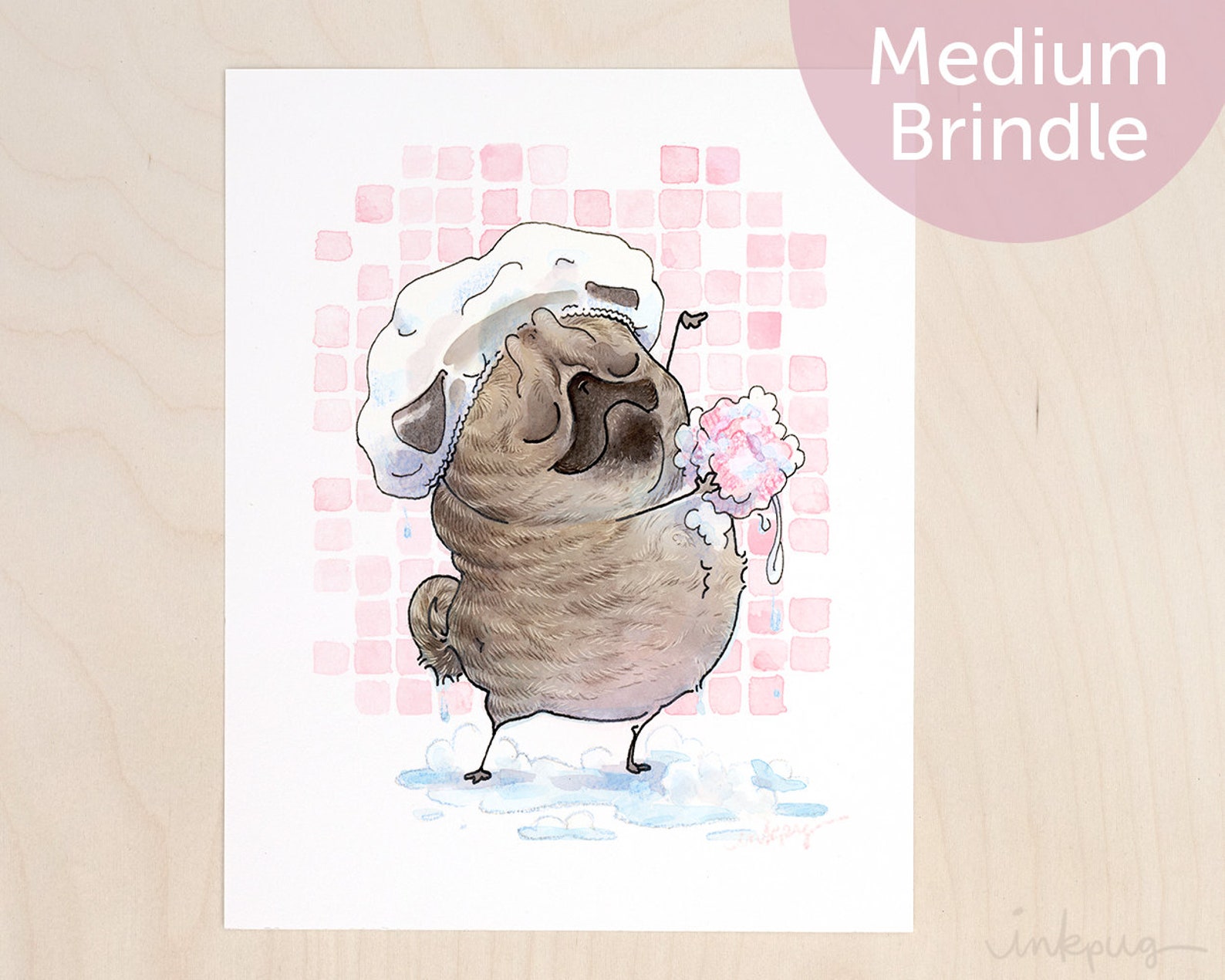 Brindle Bath Pugs: Loofah - Brindle Pug Art, Brindle Pug Bathroom Decor ...