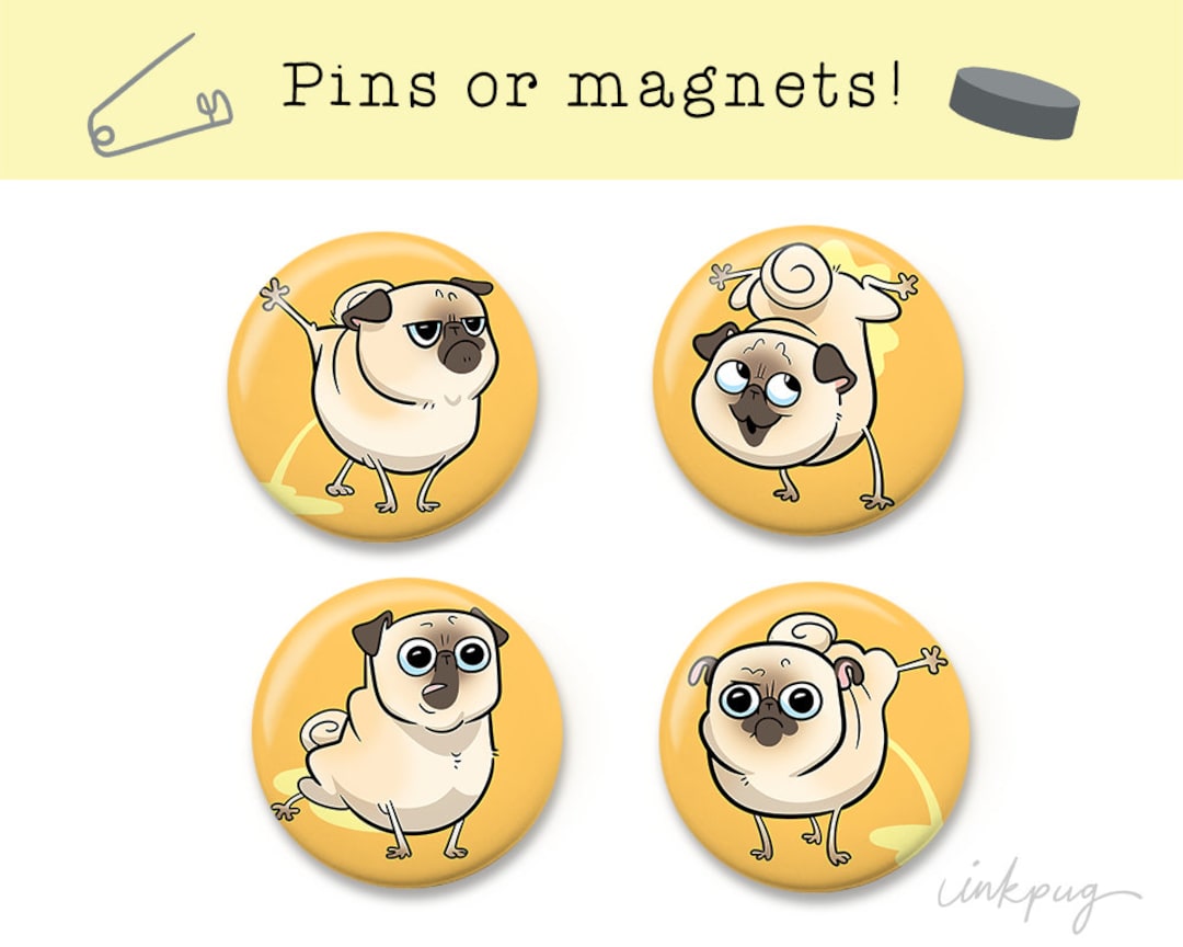 Peeing Pugs - Fawn Pug Magnets or Funny Pug Pins, Peeing Pug Fridge ...