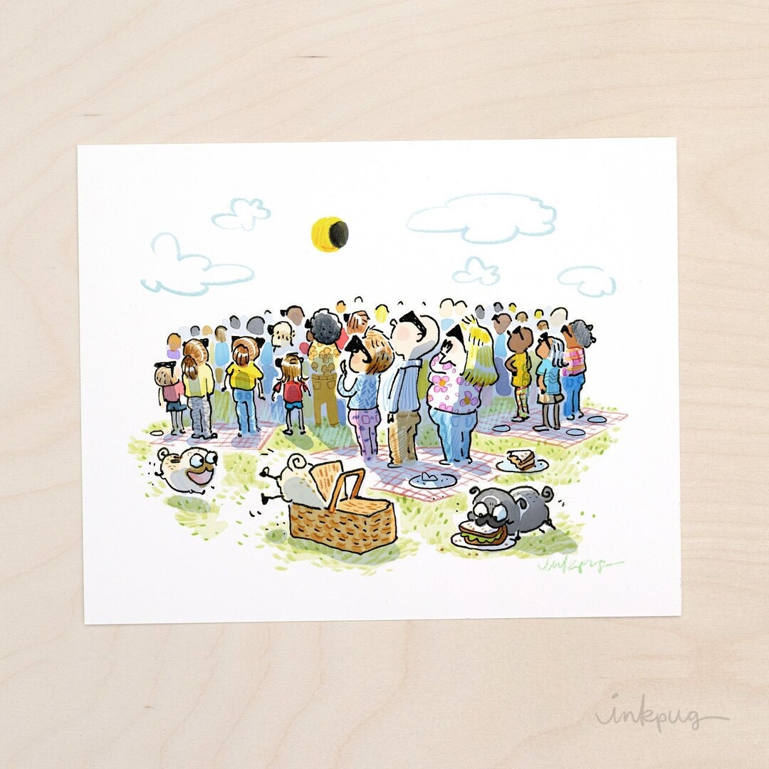 Solar Eclipse Pug Art - Funny Pug Eclipse Print, Solar Eclipse 2024 Pug ...