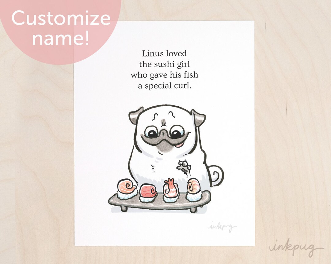 Pug Poetry: Sushi Curl Sushi Pug Poem, Pug Sushi Rolls, Sushi Girl Pug ...