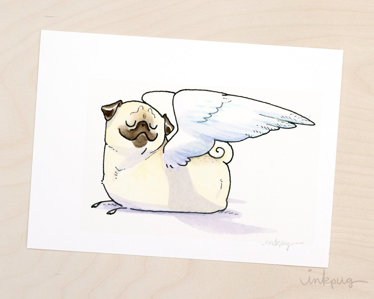 Angel Wings Pug Art Print Pug Angel Art Fawn Pug Memorial - Etsy