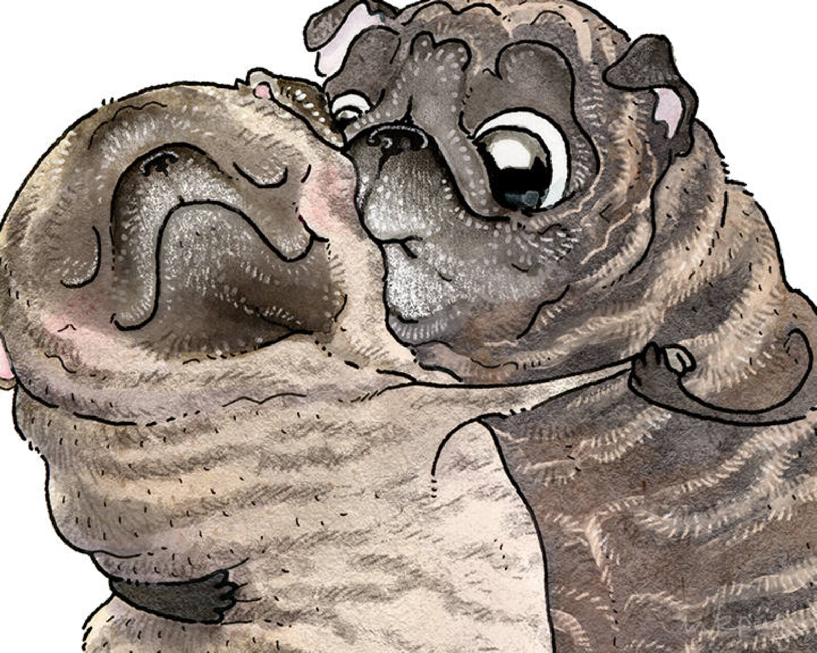 Old Love Brindle Pugs Art Print - Cute Pug Print, Pug Love Art, Brindle ...