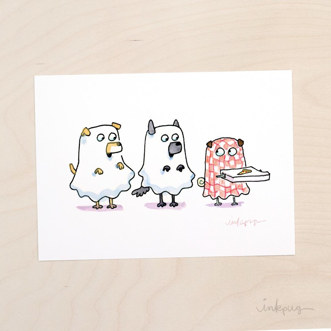 Pizza Ghost - Pug and Pizza Print, Pizza Lover Pug Print, Pugs and ...