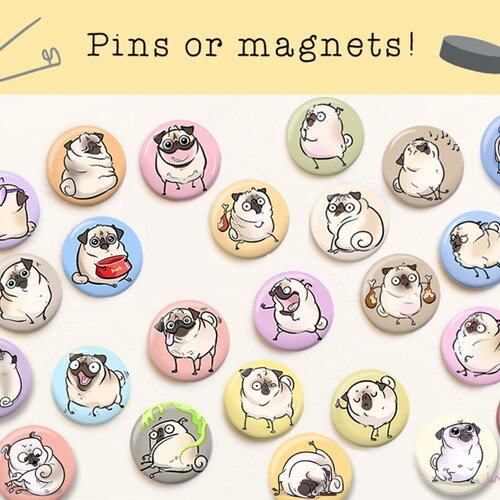 Pugmojis FAWN Pug Pins and Magnets Cute Pugs Magnets Fawn - Etsy