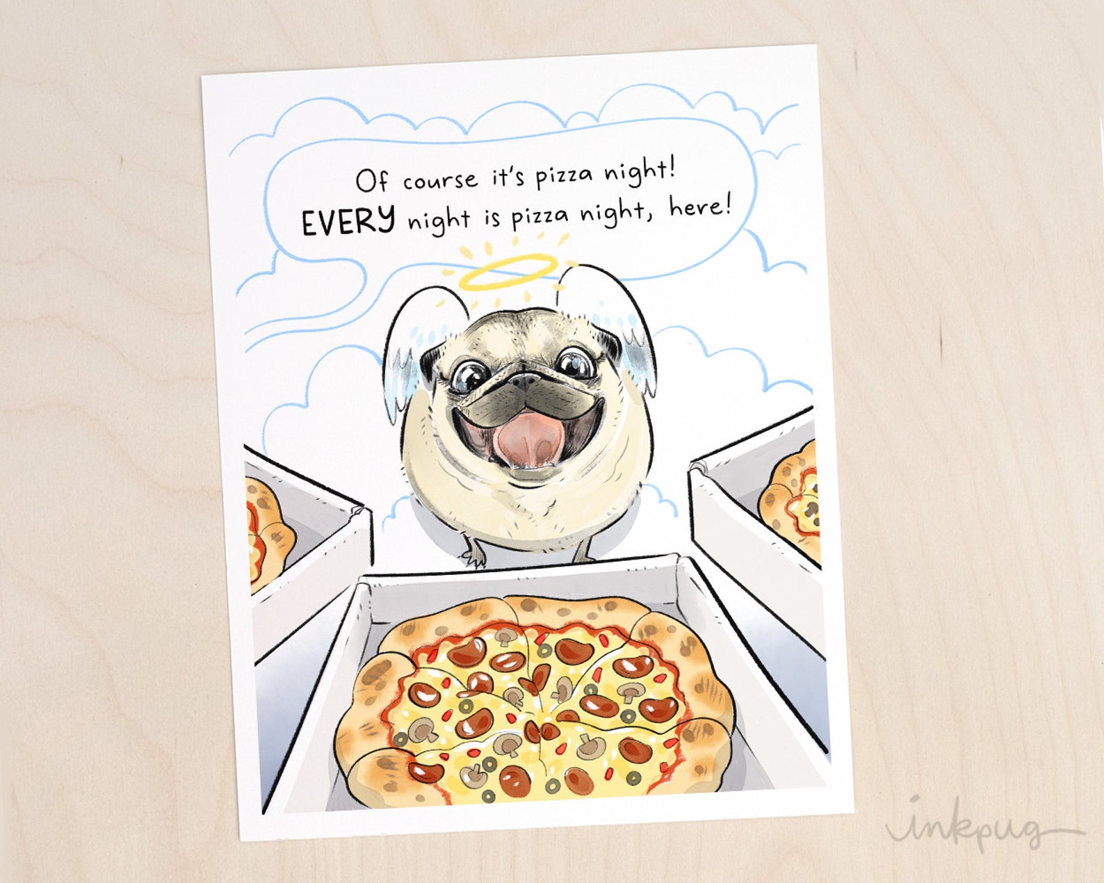 Pizza in Heaven Pug Memorial Art Print Rainbow Bridge Pug - Etsy