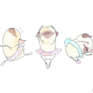Pugs En Tutu - Pug Art Print, Pugs in Tutus, Prima Ballerina Ballet Art ...