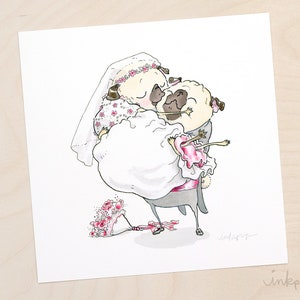 Wedding Kiss Pug Art Print - Pug Wedding Gift, Wedding Decor, Bridal ...