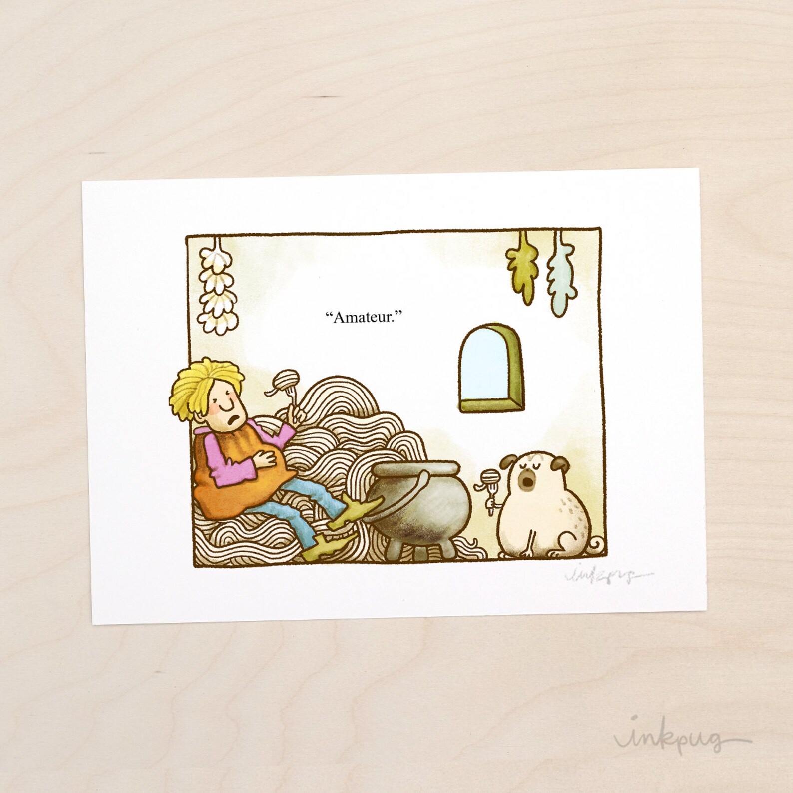 Strega (pugga) Nona - Funny Pug Art, Literary Pug Print for Pug Kitchen ...