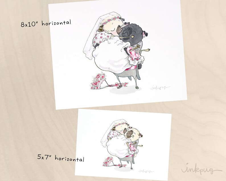 Wedding Kiss Pug Art Print - Pug Wedding Gift, Wedding Decor, Bridal ...