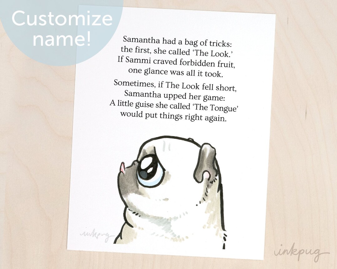 Pug Poetry: the Look Cute Pug Art Pug Lover Print Begging - Etsy