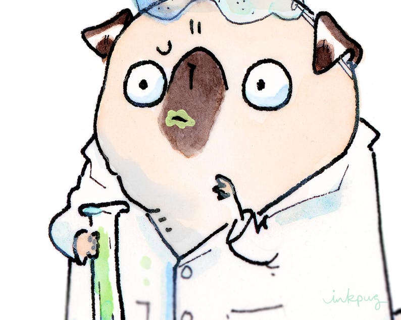 Scientist Pug Art Funny Lab Art Print Pug in a Lab Coat - Etsy