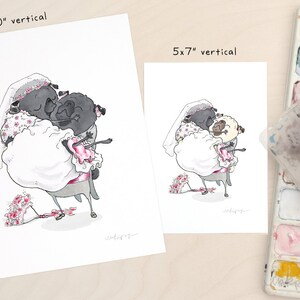 Wedding Kiss Pug Art Print - Pug Wedding Gift, Wedding Decor, Bridal ...