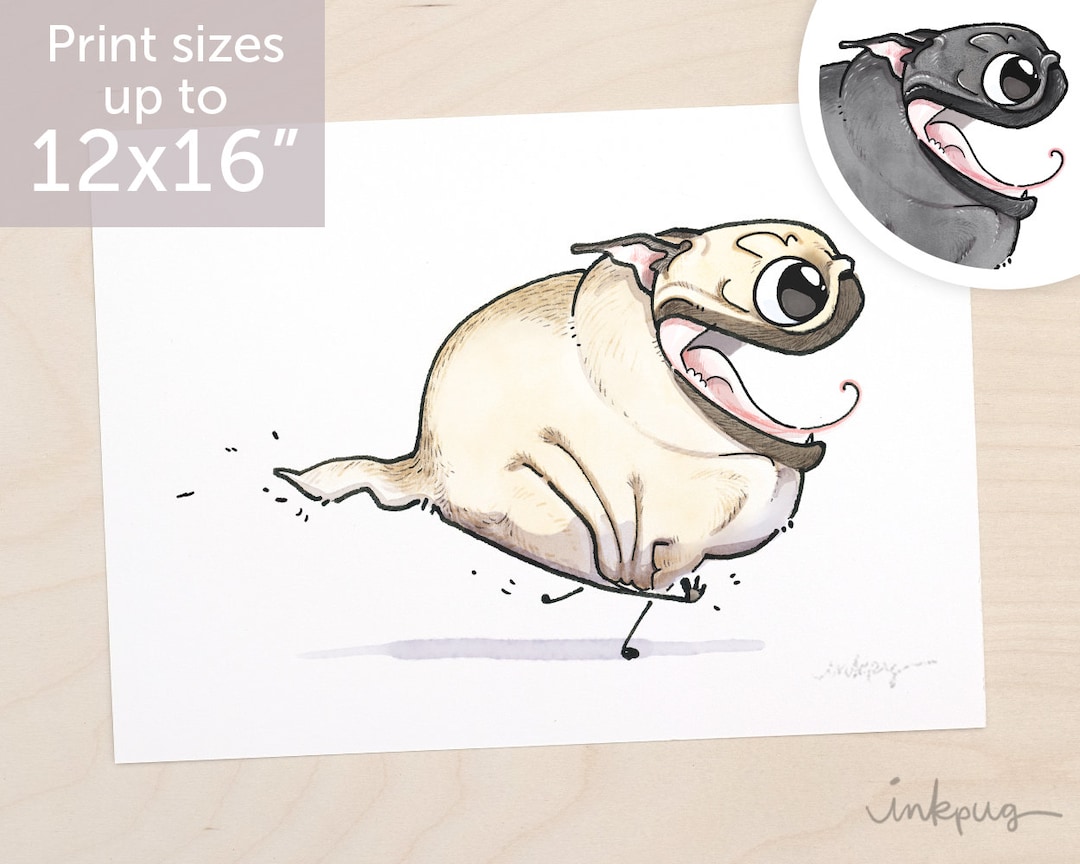 Zoomies Pug Art Print - Cute Pug Art, Zoomie Pug Print, Funny Pug Decor ...