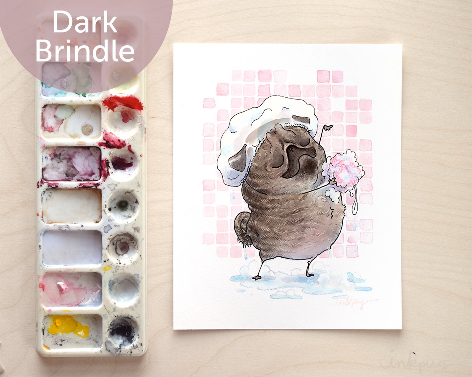 Brindle Bath Pugs: Loofah - Brindle Pug Art, Brindle Pug Bathroom Decor ...