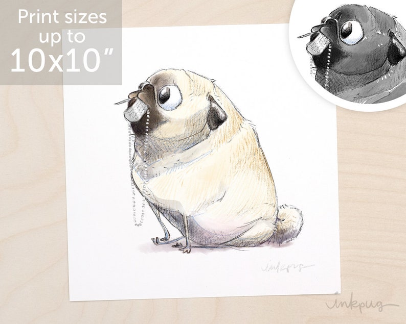 Dog Tags Pug Art Print Veteran Memorial Pug Memorial Day - Etsy