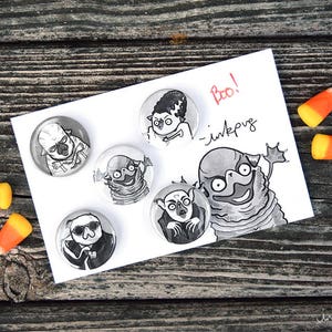 Creature Feature Halloween Pug Pins or Refrigerator Magnets, Cute ...