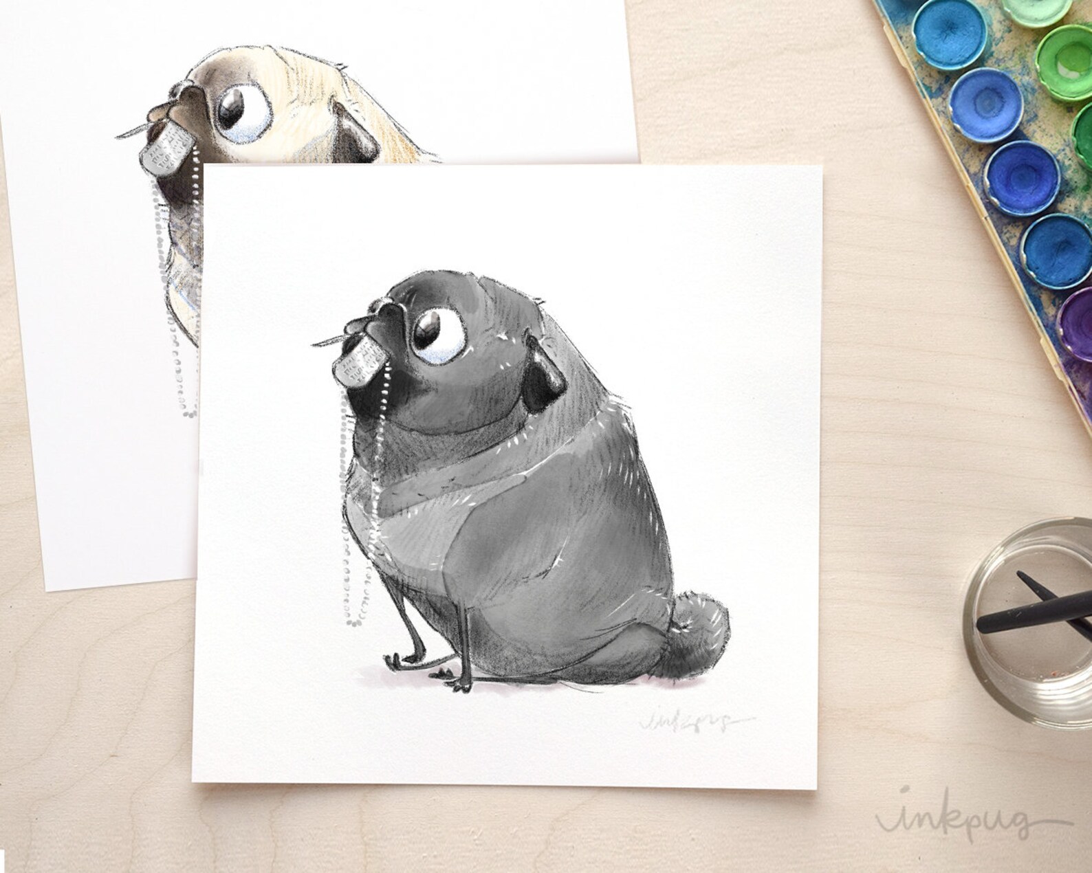 Dog Tags Pug Art Print - Veteran Memorial Pug, Memorial Day Pug Waiting ...