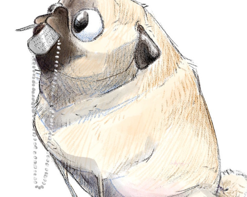 Dog Tags Pug Art Print Veteran Memorial Pug Memorial Day | Etsy