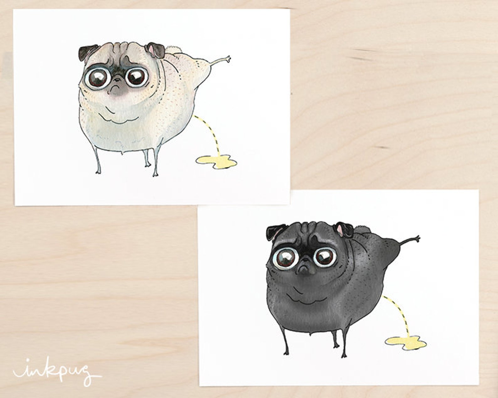 Pee Pilates Peeing Pug Art Print - Funny Pug Print, Pug Bathroom Art ...