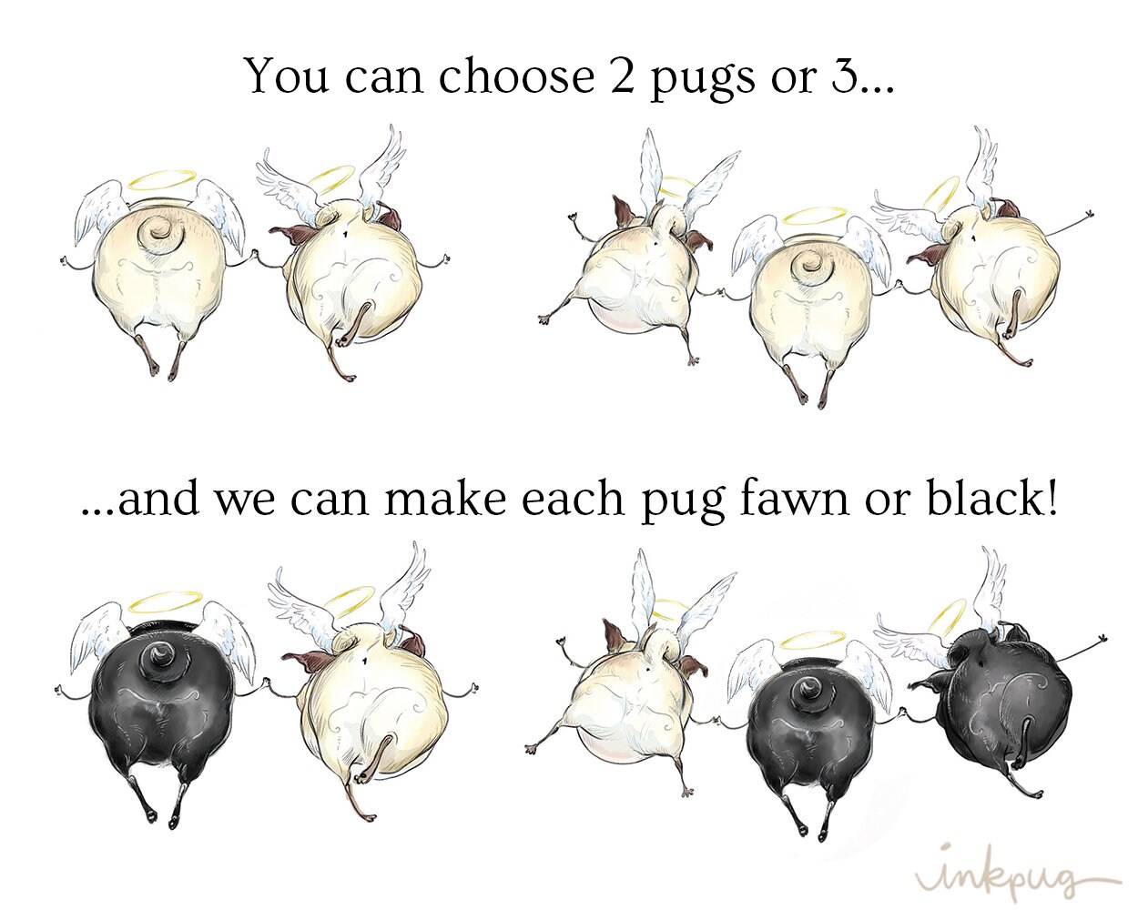 New Wings Pug Angels Art Print Personalized Pug Memorial | Etsy