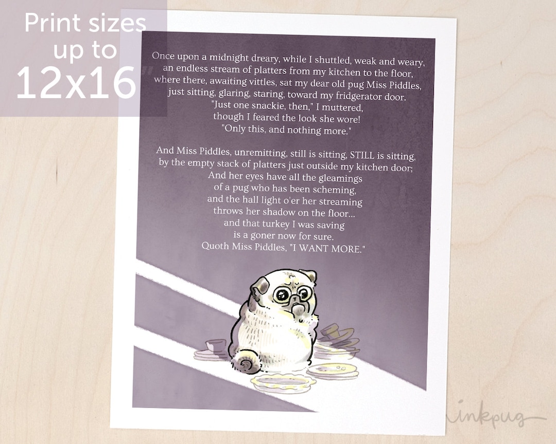 Pug Poetry: the Cravin - Funny Pug Print, Pug Poem Based on Edgar Allan ...
