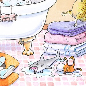 Three Pugs in a Tub - Fawn Pug, Black Pug and Brindle Pug Art, Pug ...