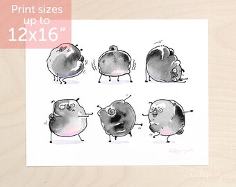 Looking Up two pugs art print by Inkpug