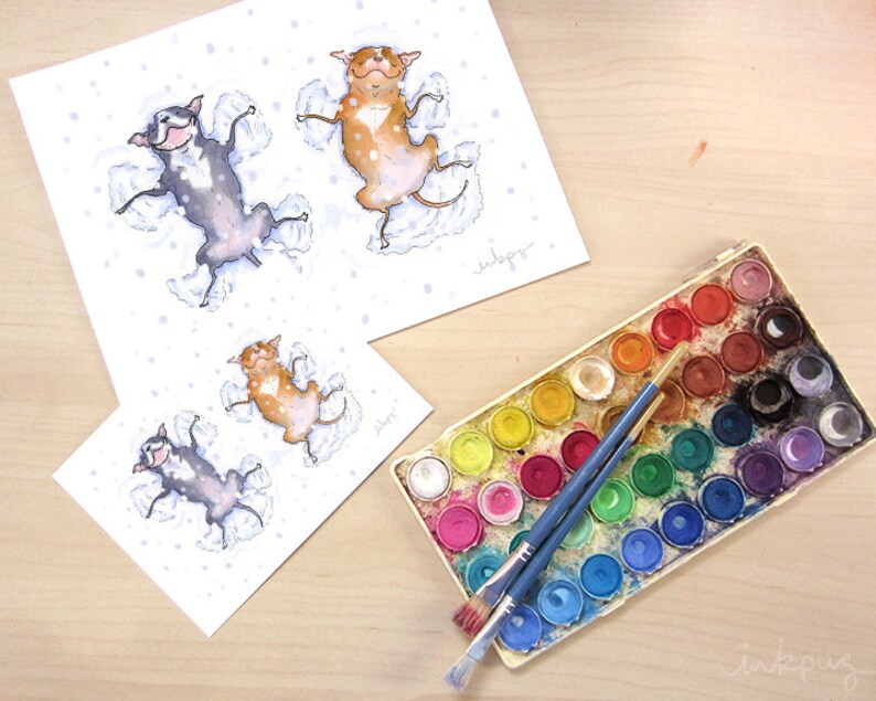 Snow Angels Pitbull Art Print - Pit Bull Decor, Cute Pitbull Christmas ...