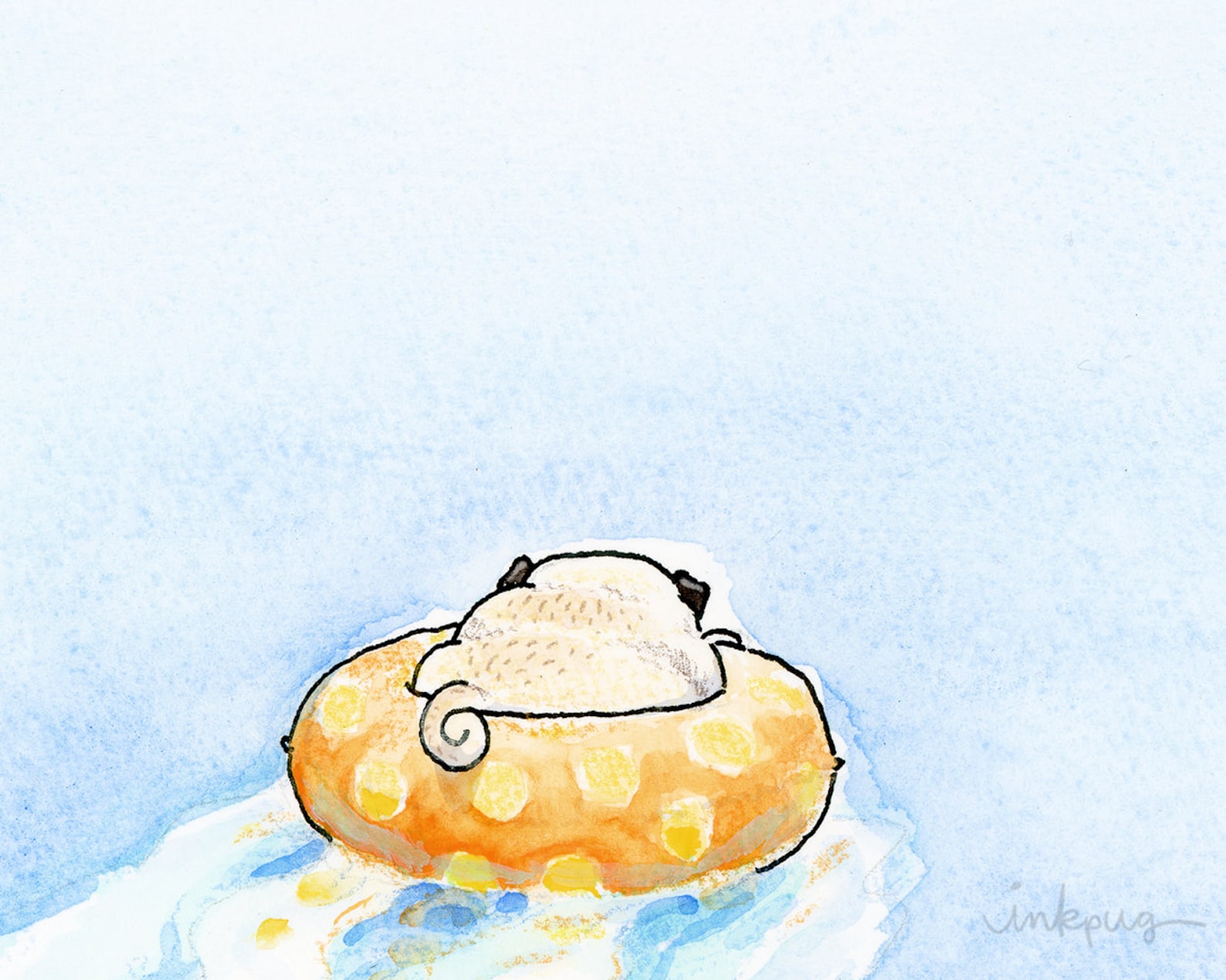 Goodbye to Summer - Pug Floating Away, Inner Tube Pug in the Sea ...