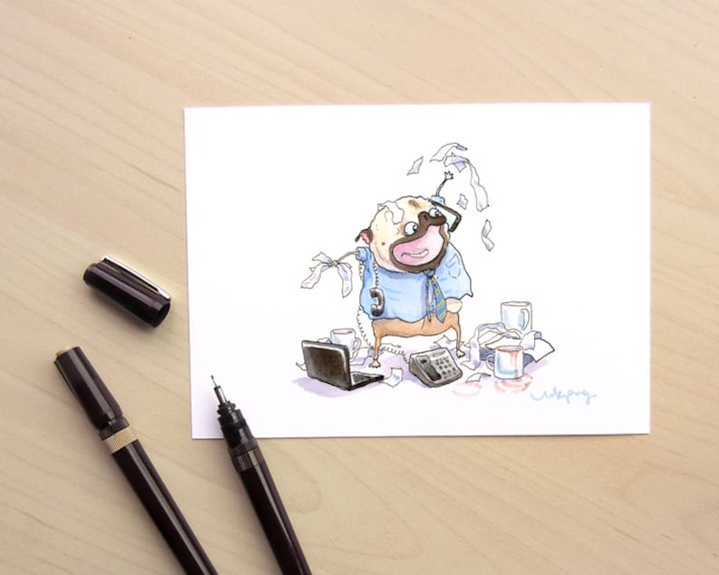 Busy Pug Office Art Funny Office Decor Office Pug at Work - Etsy