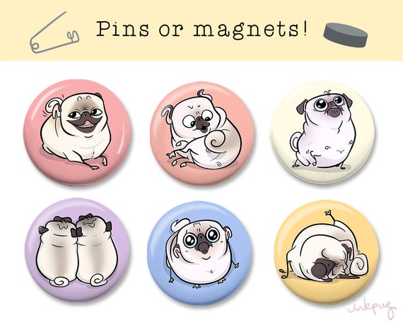 Pugmojis Set 4 NEW Funny Pug Pins Cute Pug Magnets | Etsy
