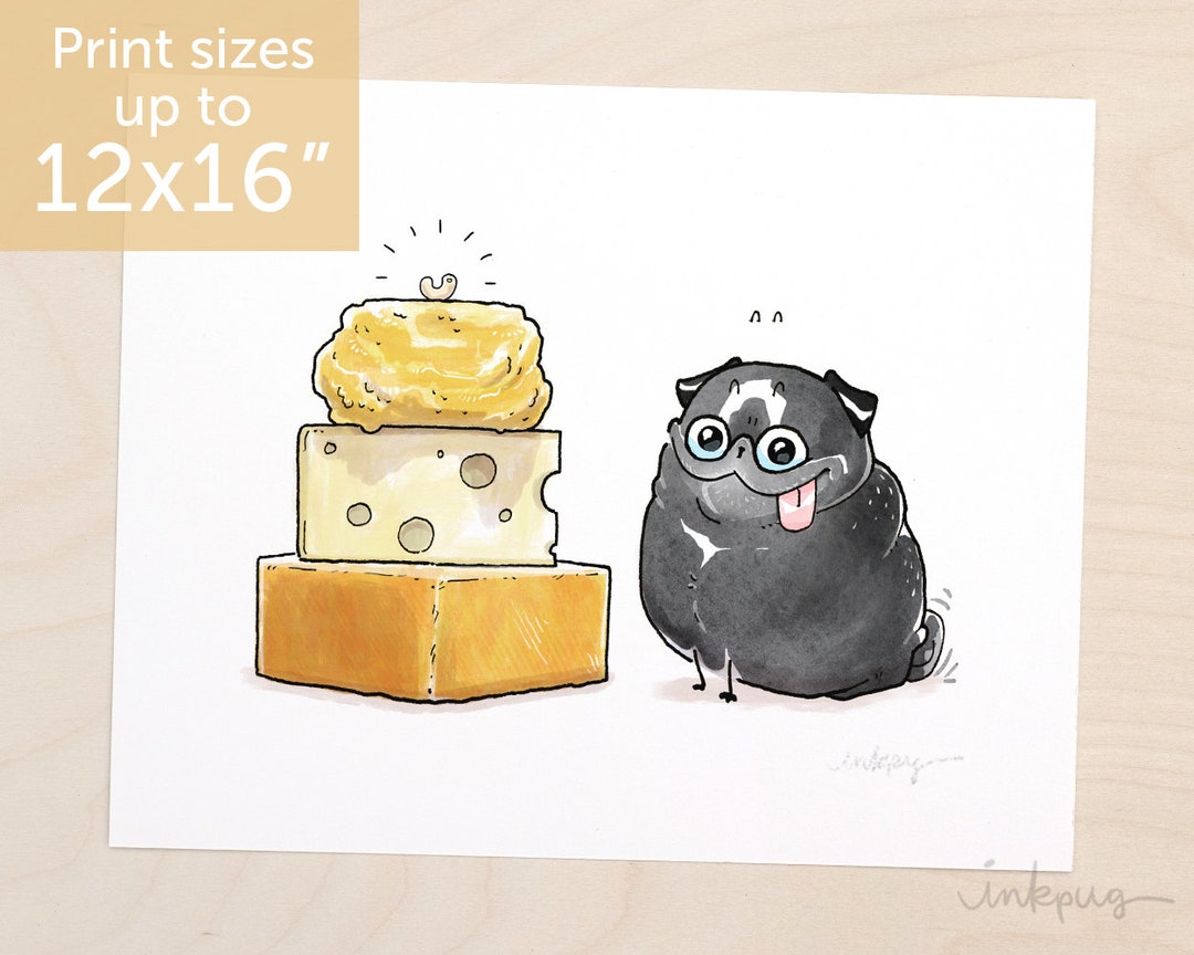 Mac N Cheese Black Pug Art Print - Black Pug Print, Funny Black Pug ...