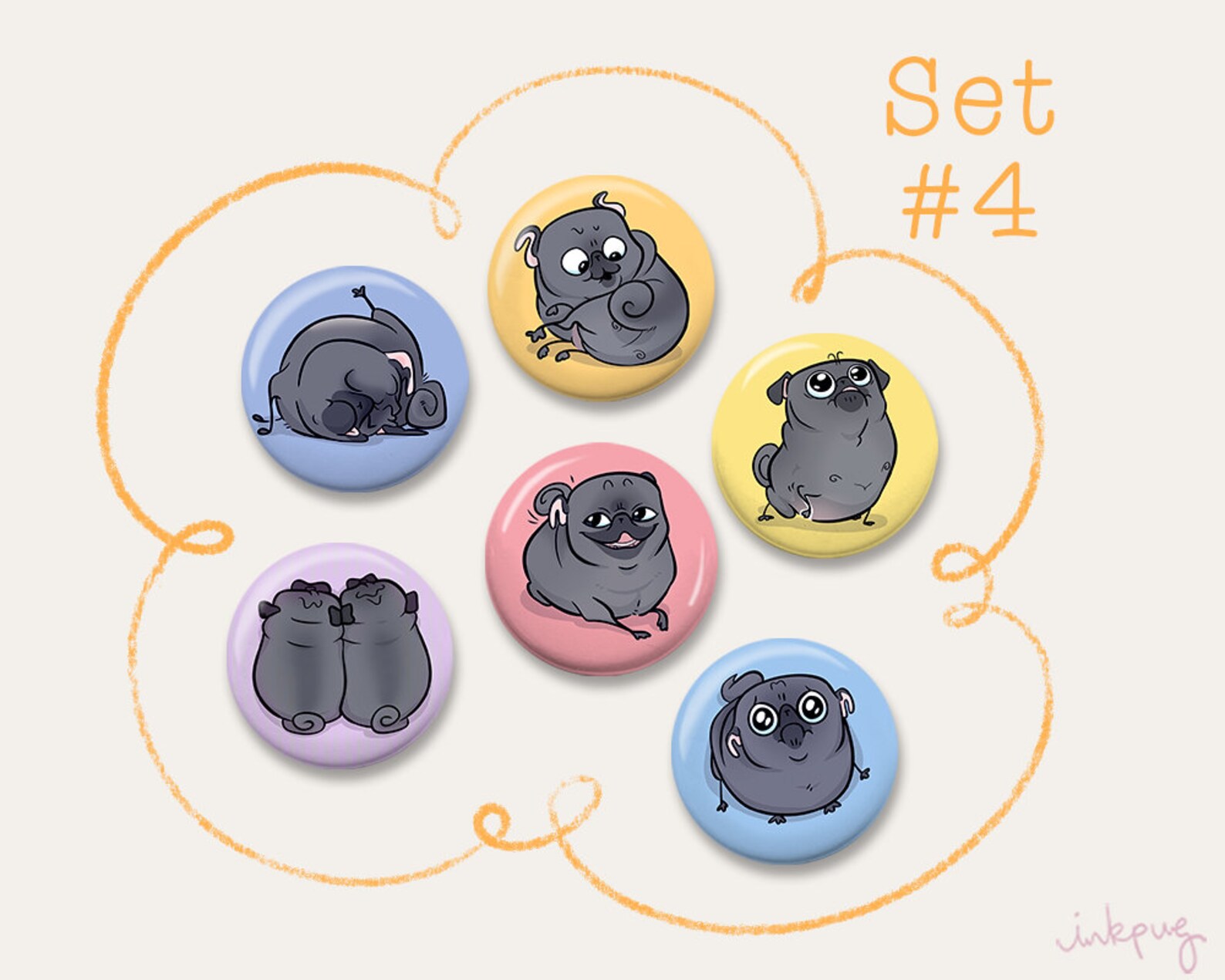 Pugmojis Set 1 Black Pug Magnets Cute Black Pug Pins - Etsy
