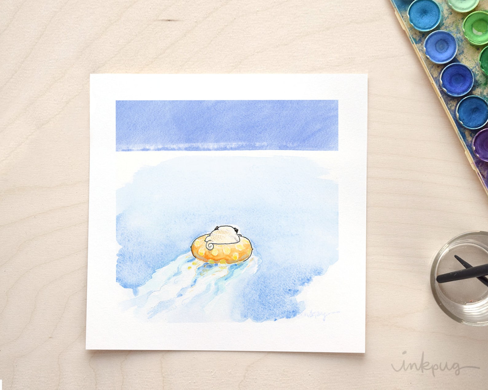 Goodbye to Summer - Pug Floating Away, Inner Tube Pug in the Sea ...