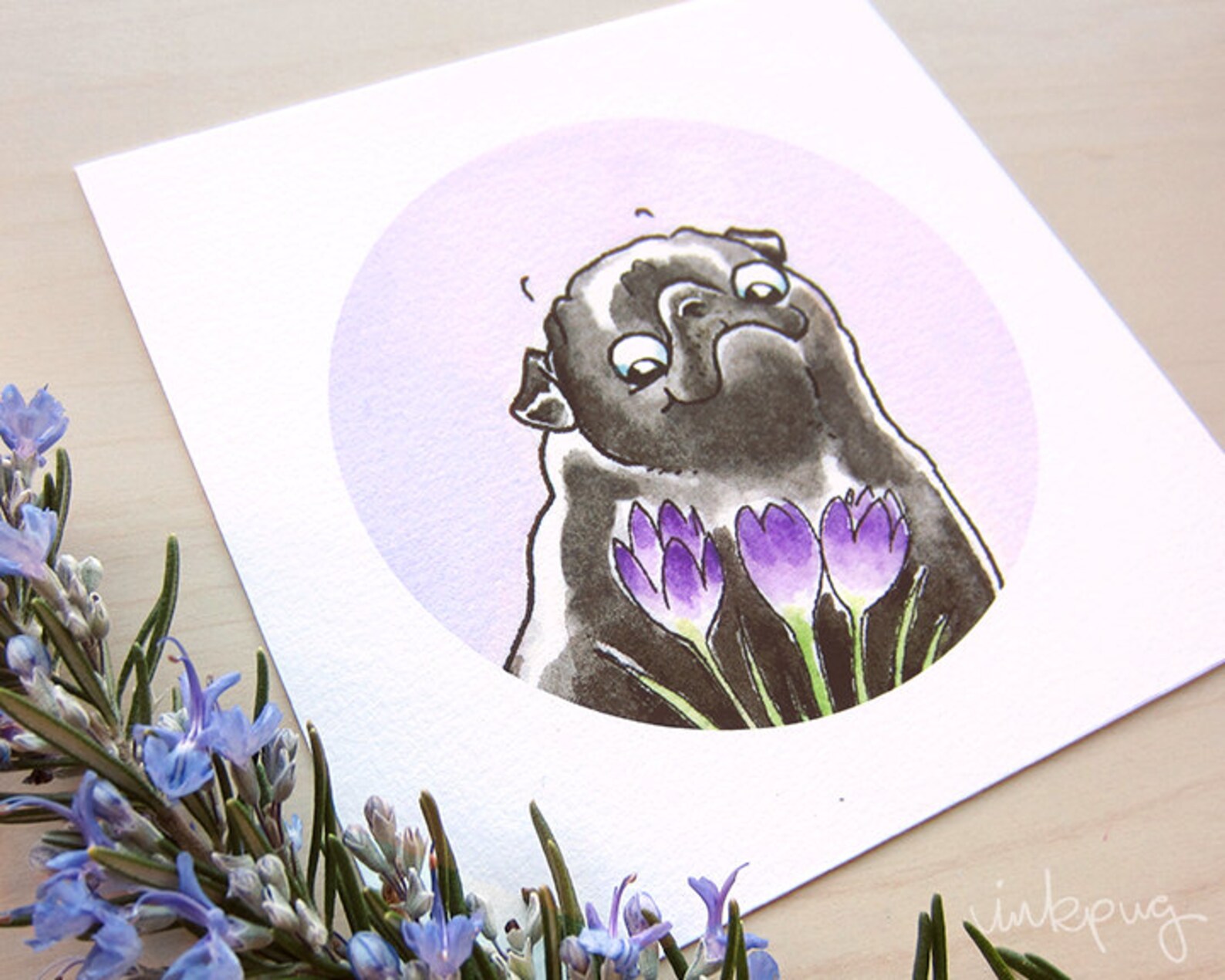 Flower Pugs: Crocus Black Pug Art Print Pug Print From Our - Etsy