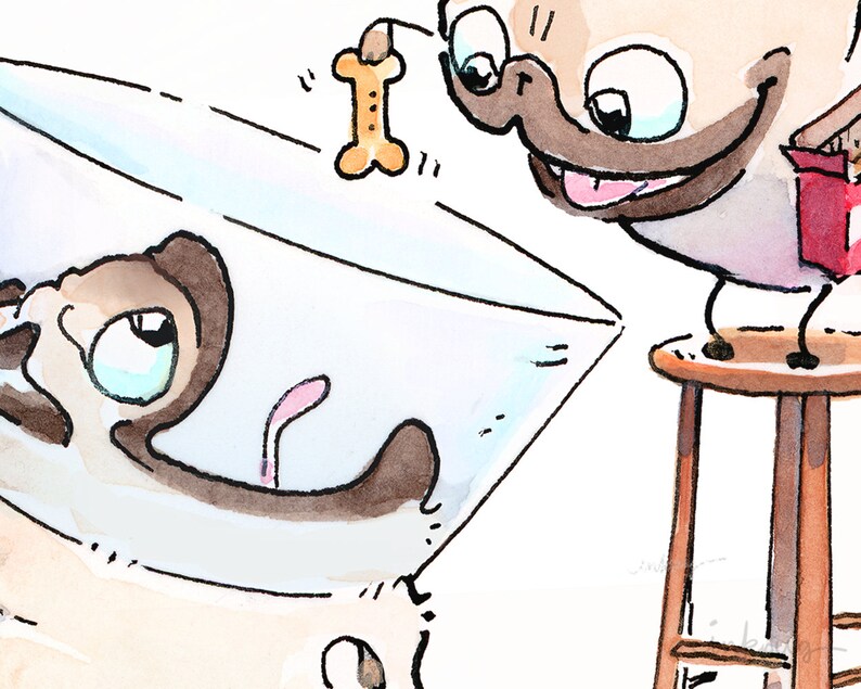 Helping Hand Pug Art - Cute Pugs in Cahoots, Cone of Shame Pug, Pugs ...