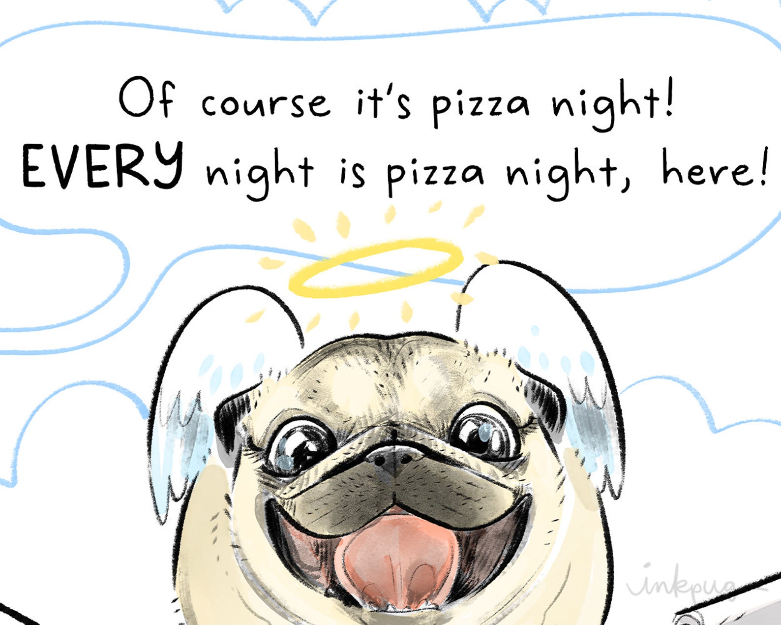 Pizza in Heaven Pug Memorial Art Print Rainbow Bridge Pug - Etsy