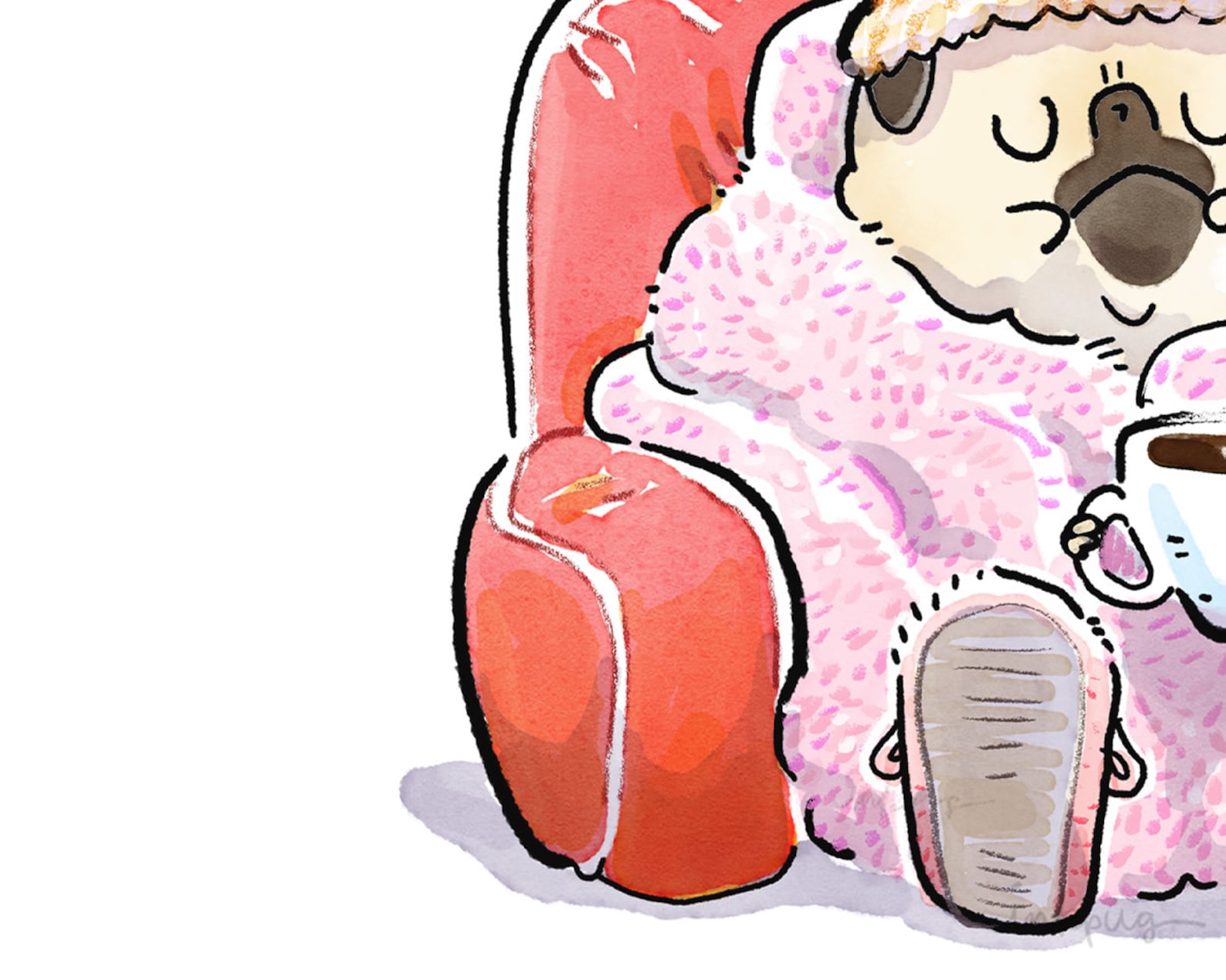 Cozy Day - Snuggle Pug Art, Cute Snuggly Pug Print, Coffee Pug With ...