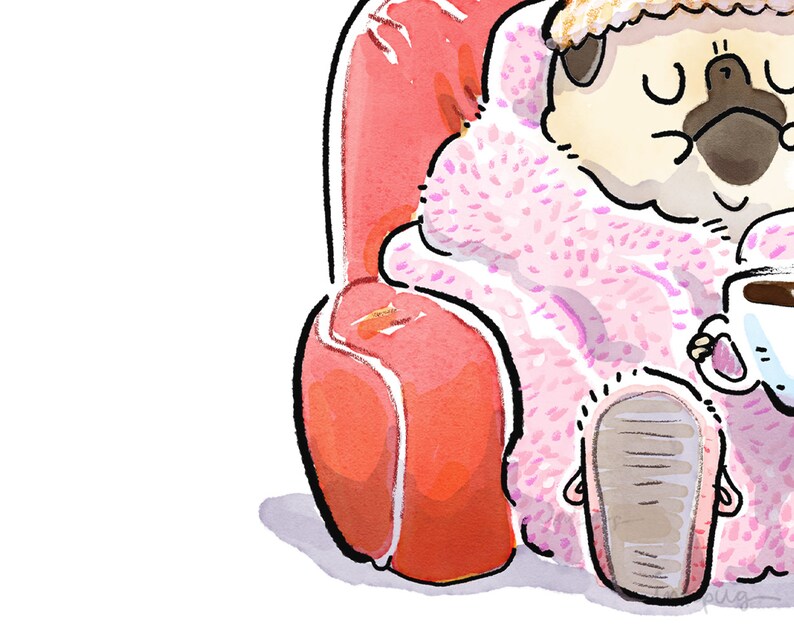 Cozy Day - Snuggle Pug Art, Cute Snuggly Pug Print, Coffee Pug With ...