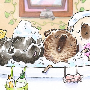Three Pugs in a Tub - Fawn Pug, Black Pug and Brindle Pug Art, Pug ...