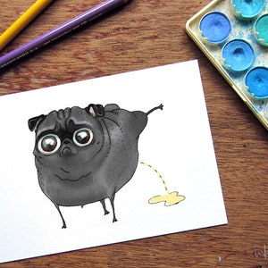 Pee Pilates Peeing Pug Art Print - Funny Pug Print, Pug Bathroom Art ...