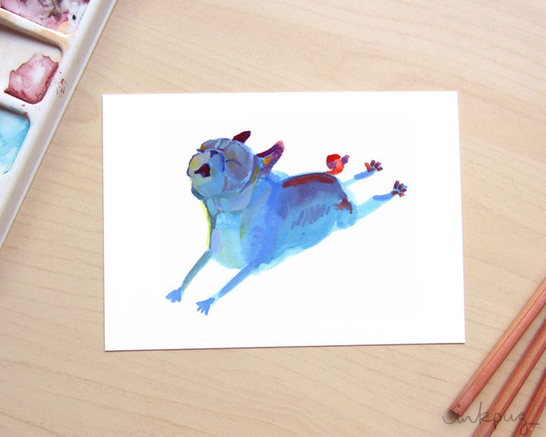 Blue Leaper Pug Art Print - Colorful Impressionist Dog Art, Blue Pug ...