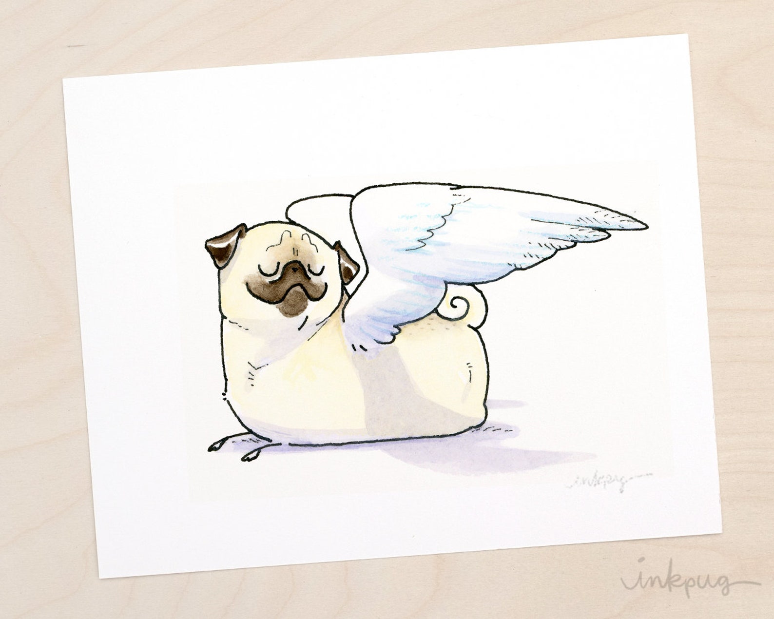Angel Wings Pug Art Print Pug Angel Art Fawn Pug Memorial - Etsy