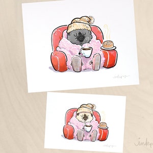 Cozy Day - Snuggle Pug Art, Cute Snuggly Pug Print, Coffee Pug With ...